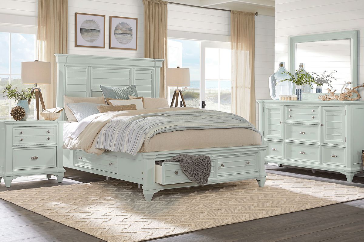 Hilton Head 5 Pc Mint Colors Queen Bedroom Set With 3 Pc Queen Panel ...
