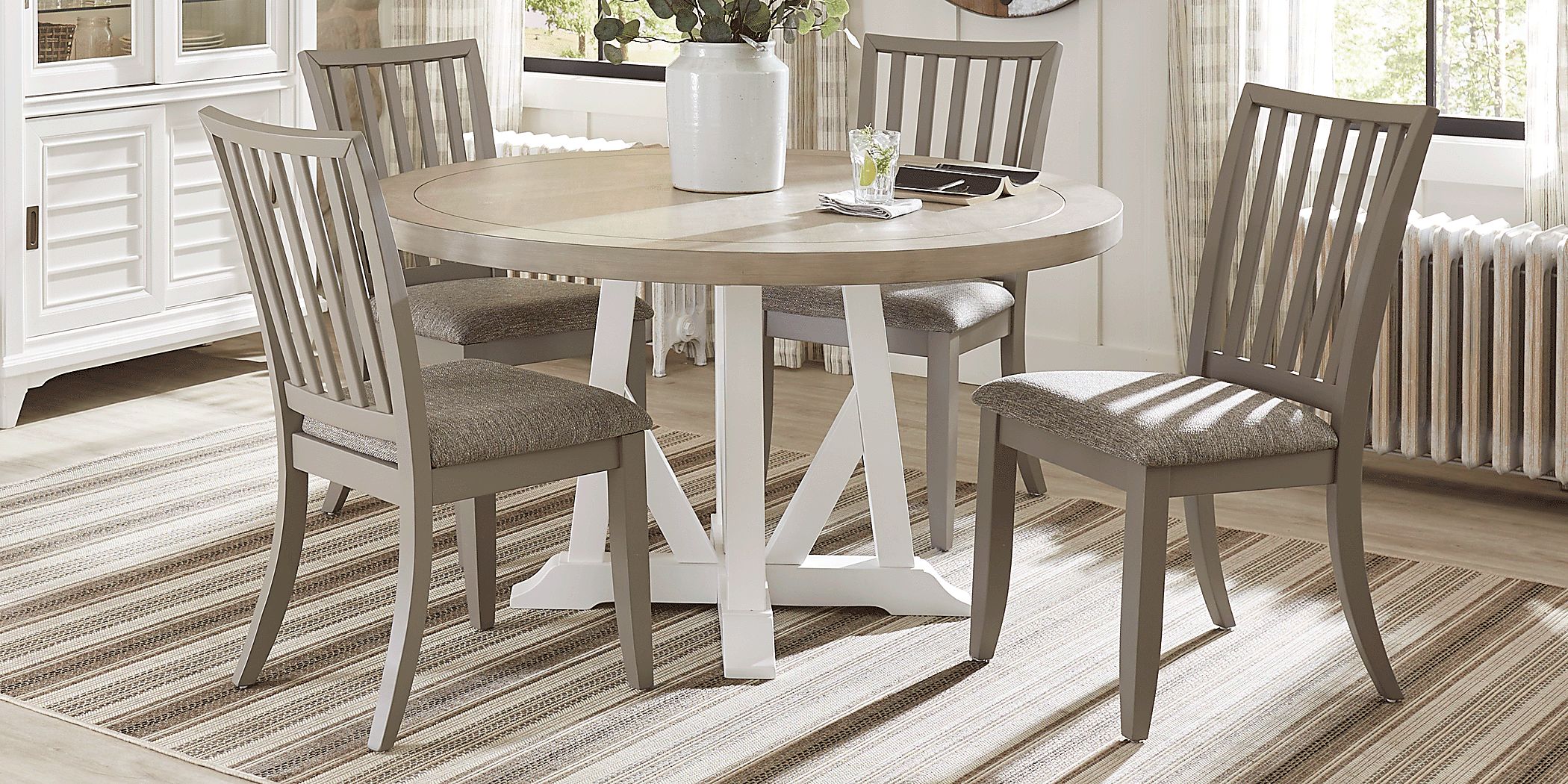Hilton Head White 5 Pc Round Dining Room with Gray Chairs - Rooms To Go