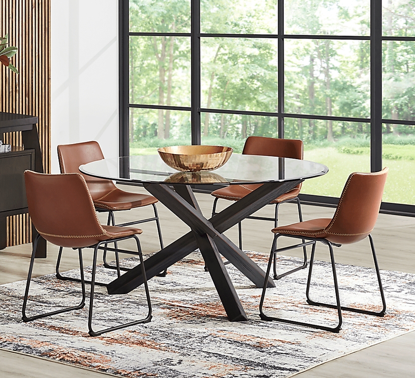 Hollybrooke 5 Pc Black Black,Colors Brown Dining Room Set With Round ...