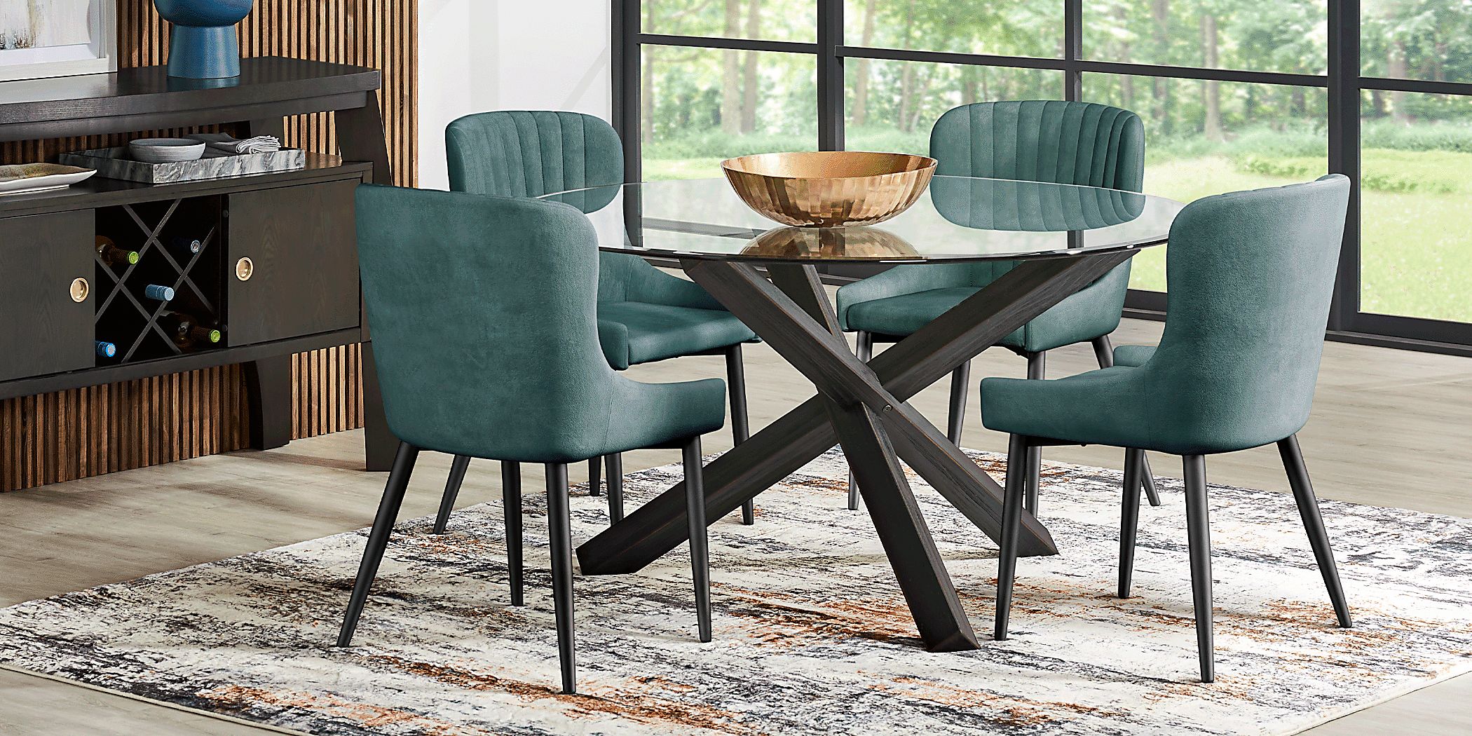 Hollybrooke 5 Pc Black Black,Colors Ink Blue Dining Room Set With Round ...