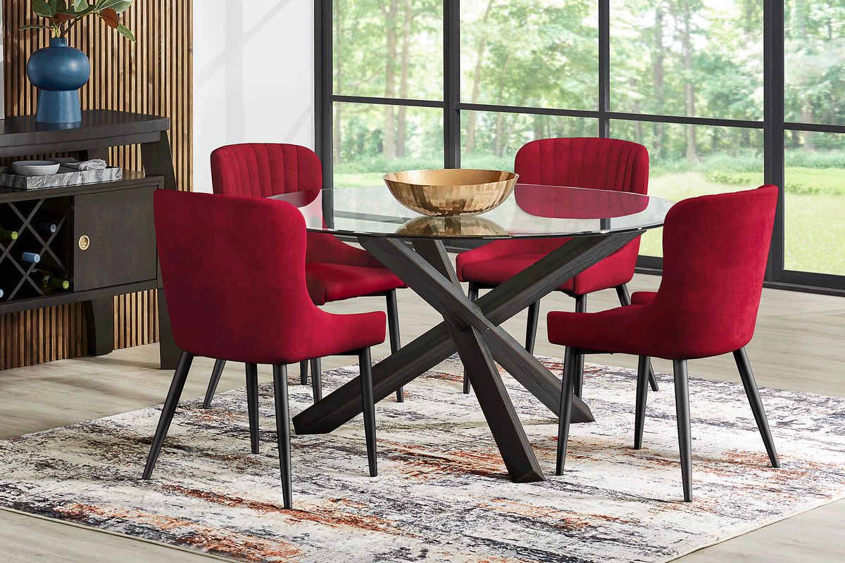 Hollybrooke 7 Pc Black Black,Colors Bordeaux Red Dining Room Set With ...