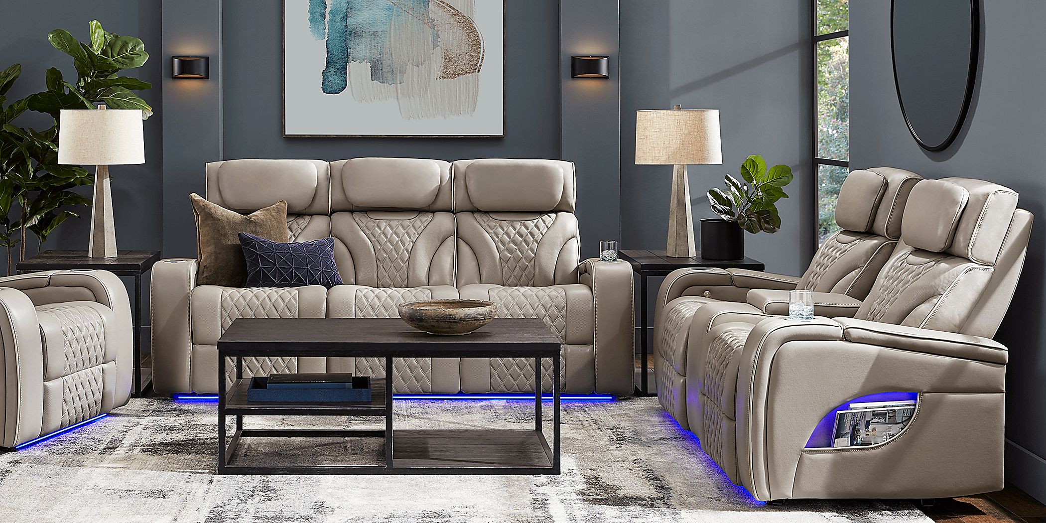 Horizon Ridge 8 Pc Beige Leather Triple Power Reclining Living Room Set ...