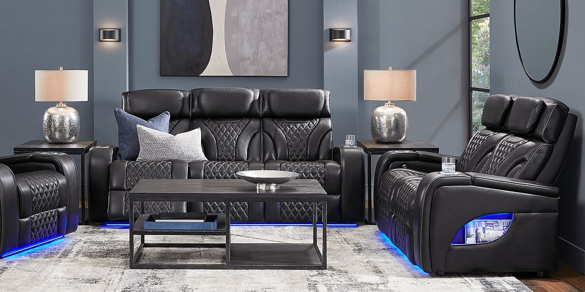 Horizon Ridge 2 Pc Black Leather Triple Power Reclining Living Room Set ...