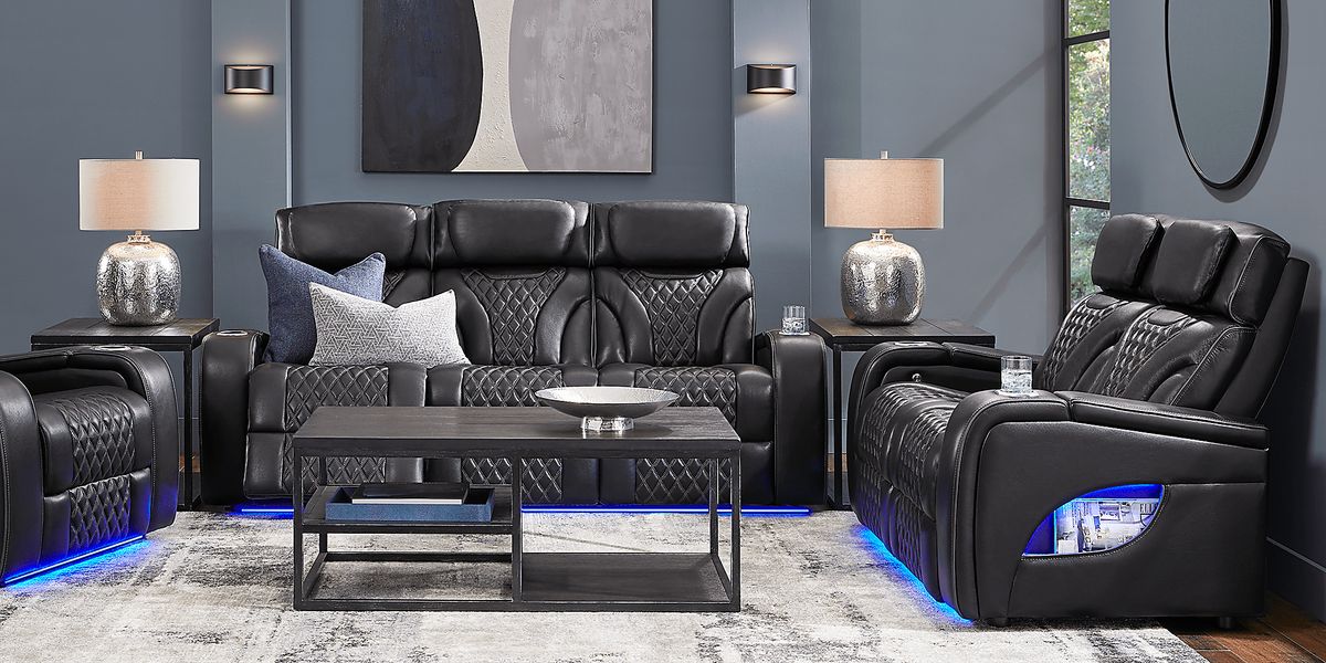 Horizon Ridge Black Leather Triple Power Reclining Sofa | Rooms to Go