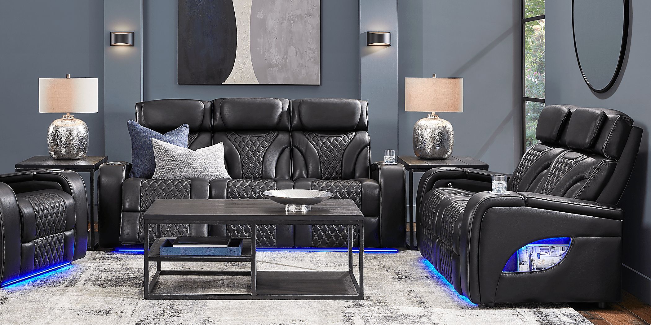 Horizon Ridge 6 Pc Black Leather Triple Power Reclining Living Room Set ...