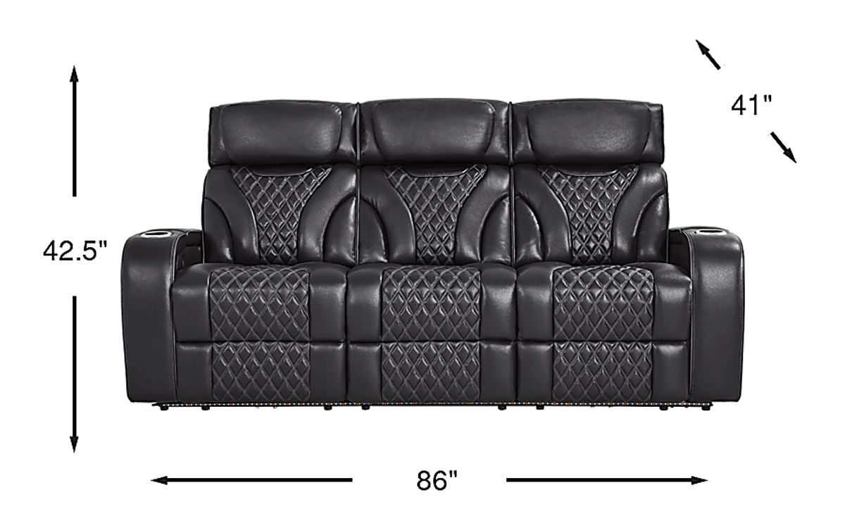 Horizon Ridge Black Leather Triple Power Reclining Sofa | Rooms to Go