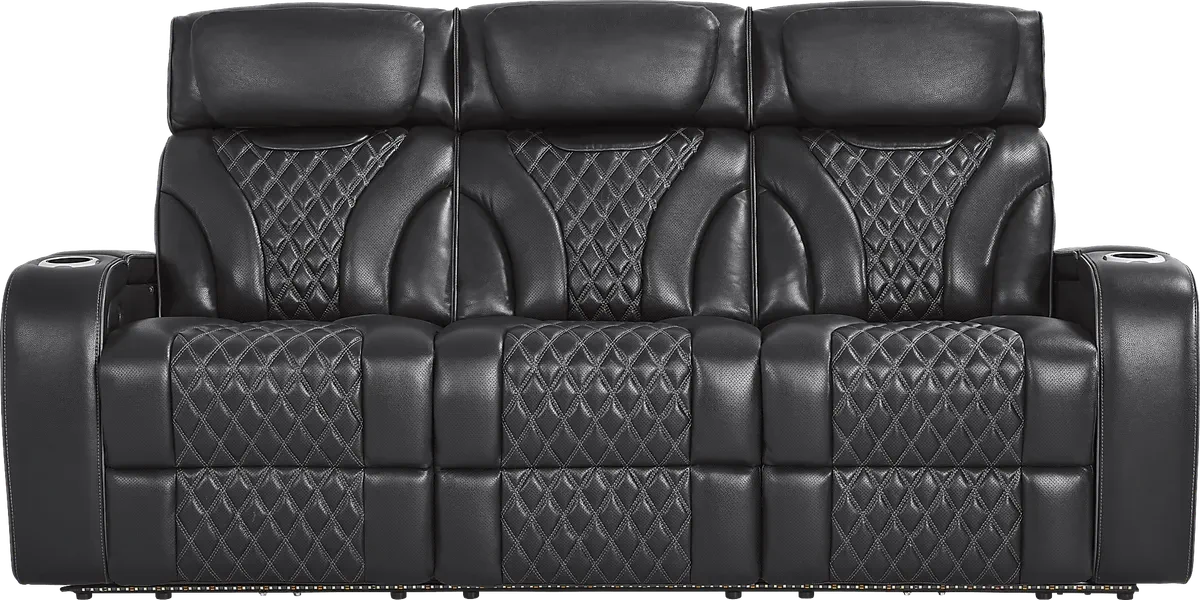Horizon Ridge Black Leather Triple Power Reclining Sofa | Rooms to Go