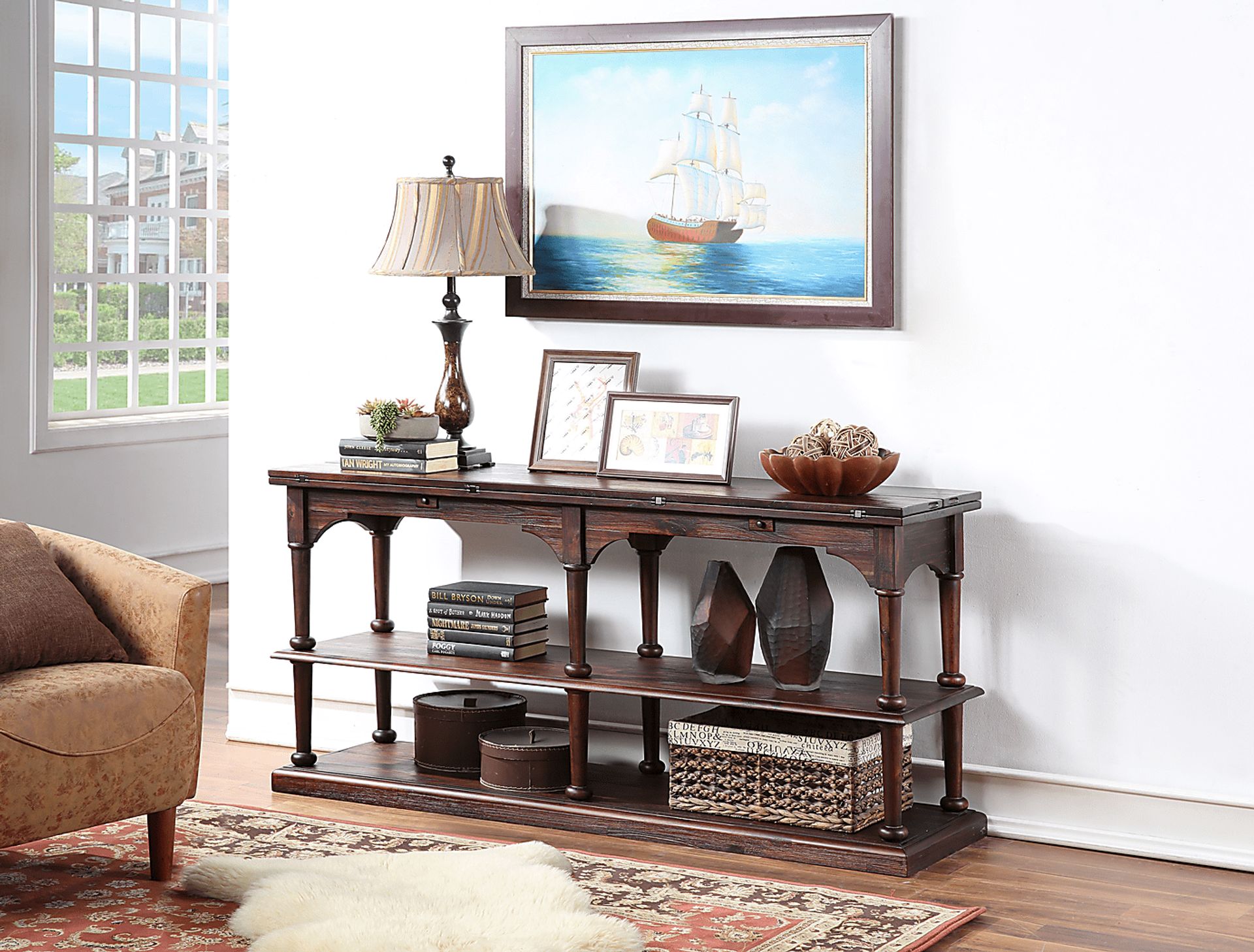 Hornbean Brown Dark Wood Sofa Table | Rooms to Go