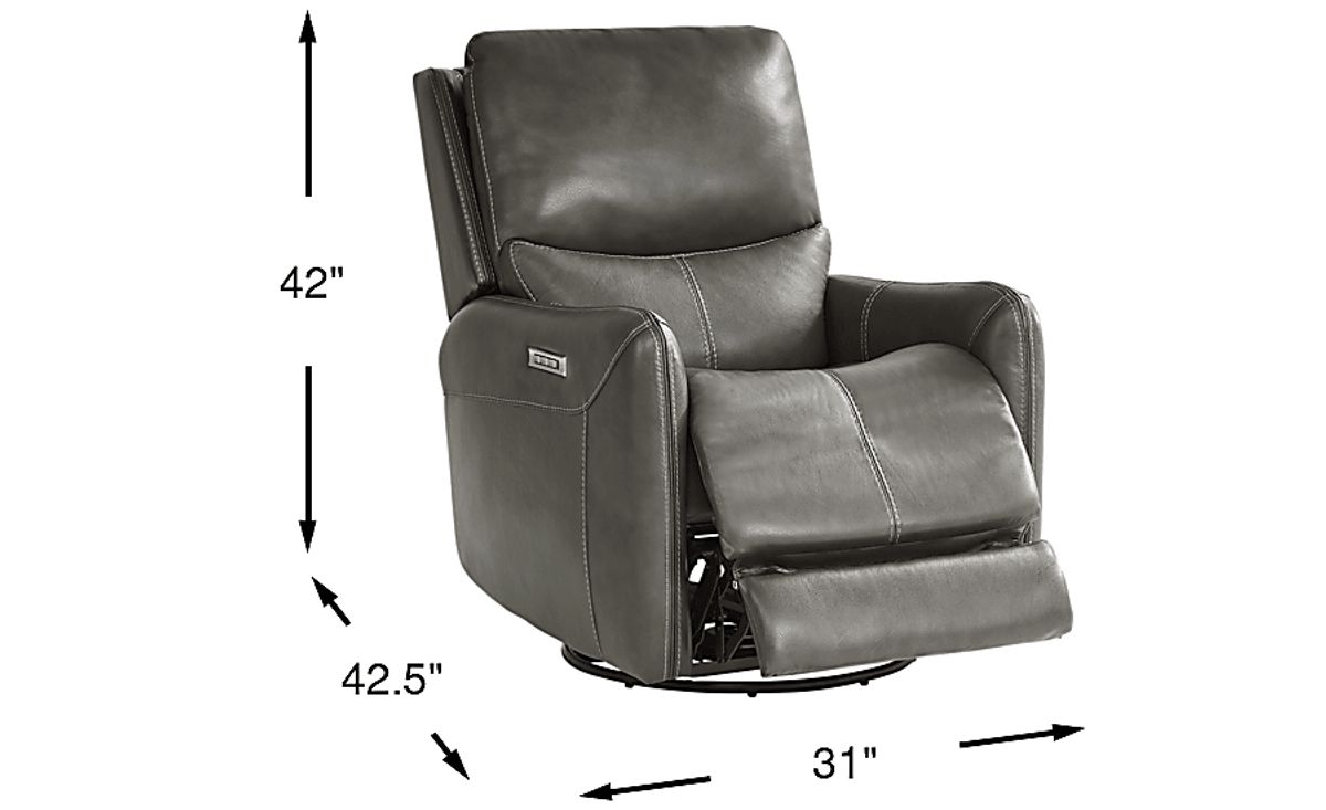 Hudson Place Gray Leather Triple Power Swivel Recliner | Rooms to Go