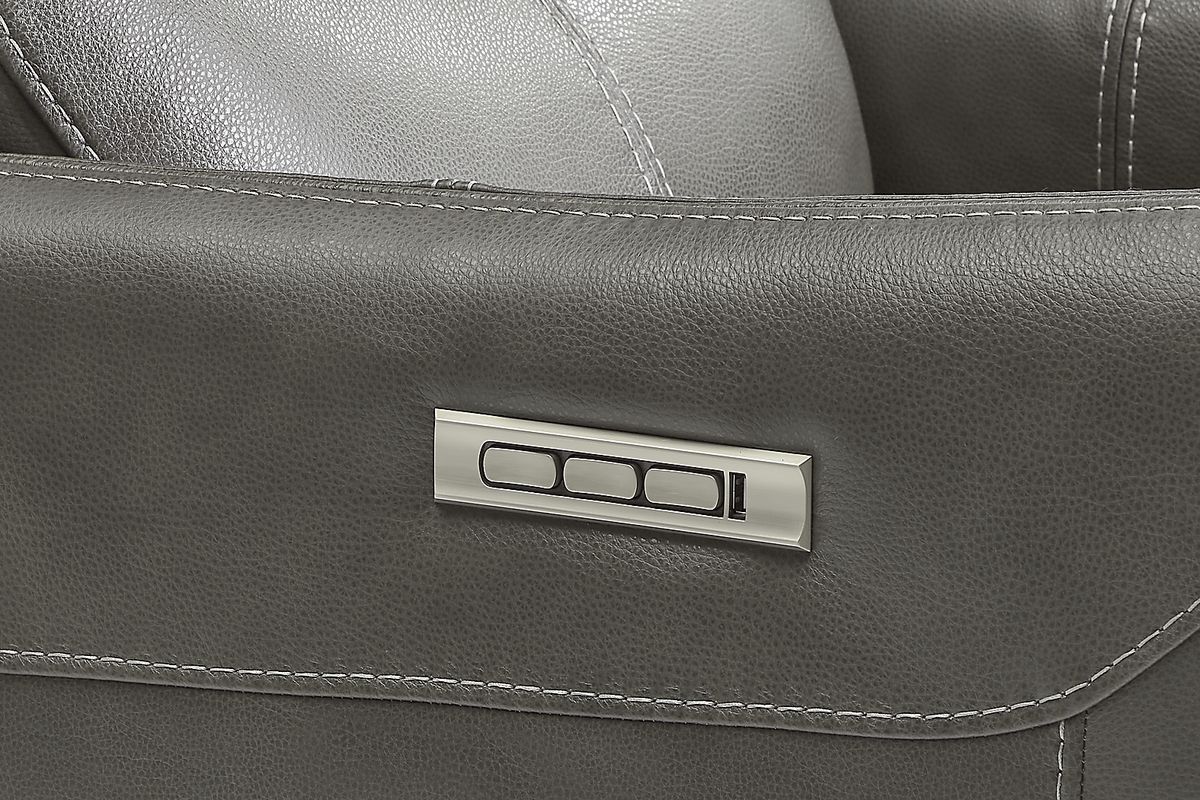 Hudson Place Gray Leather Triple Power Swivel Recliner | Rooms to Go