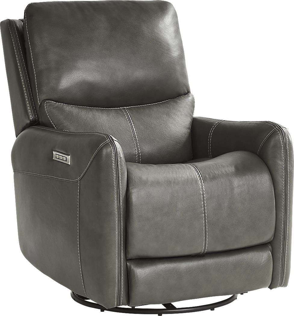 Hudson Place Gray Leather Triple Power Swivel Recliner | Rooms to Go
