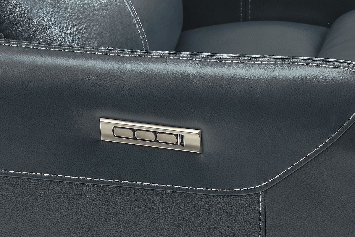 Hudson Place Ocean Blue Leather Triple Power Swivel Recliner | Rooms to Go