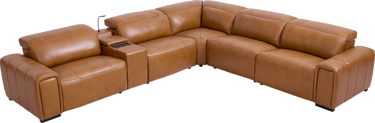 Drew & Jonathan Huntington 6 Pc Saddle Brown Leather Dual Power ...