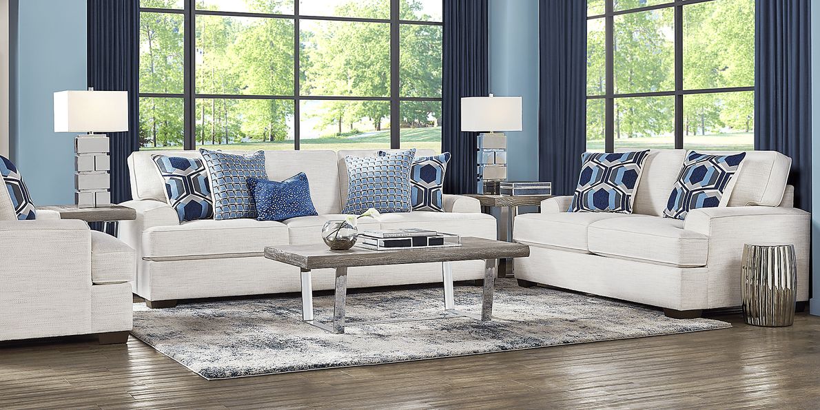 Hutchinson 3 Pc Cream Beige Woven Living Room Set With Sofa, Loveseat ...