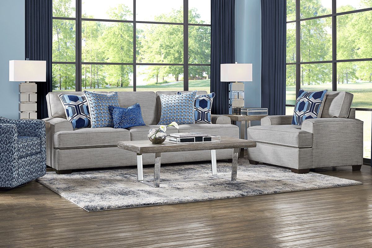 Hutchinson 5 Pc Gray Woven Living Room Set With Sofa, Chair, 3 Pc Table ...