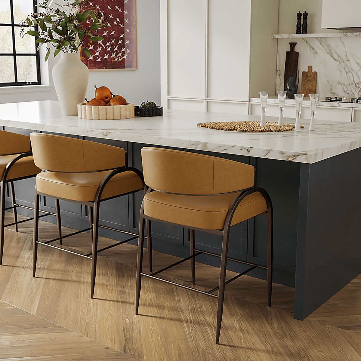 Ibapah II Tan Beige,Brown Polyurethane Fabric Counter Height Stool ...