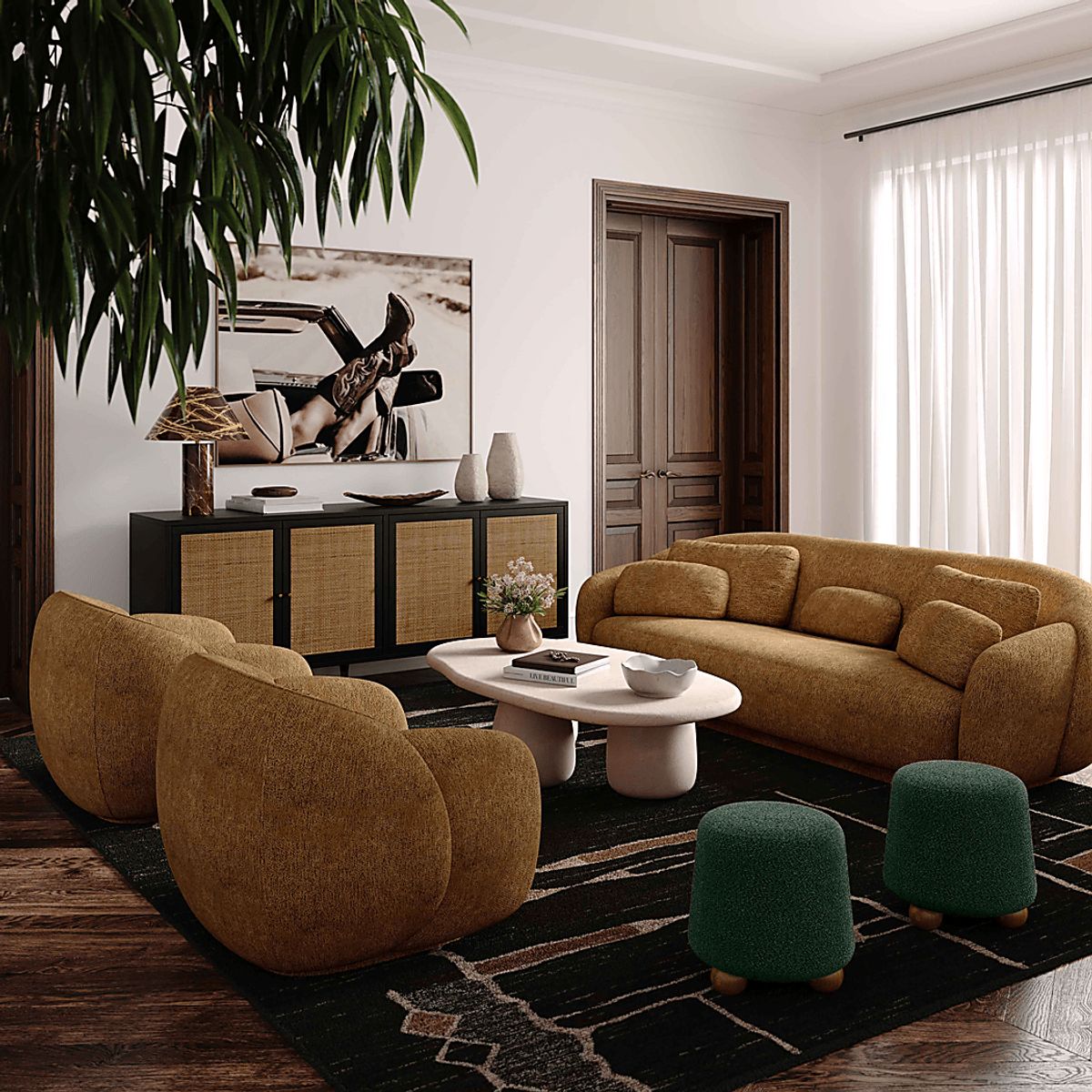 Innitou I Forest Green Polyester Fabric Small Ottoman | Rooms to Go