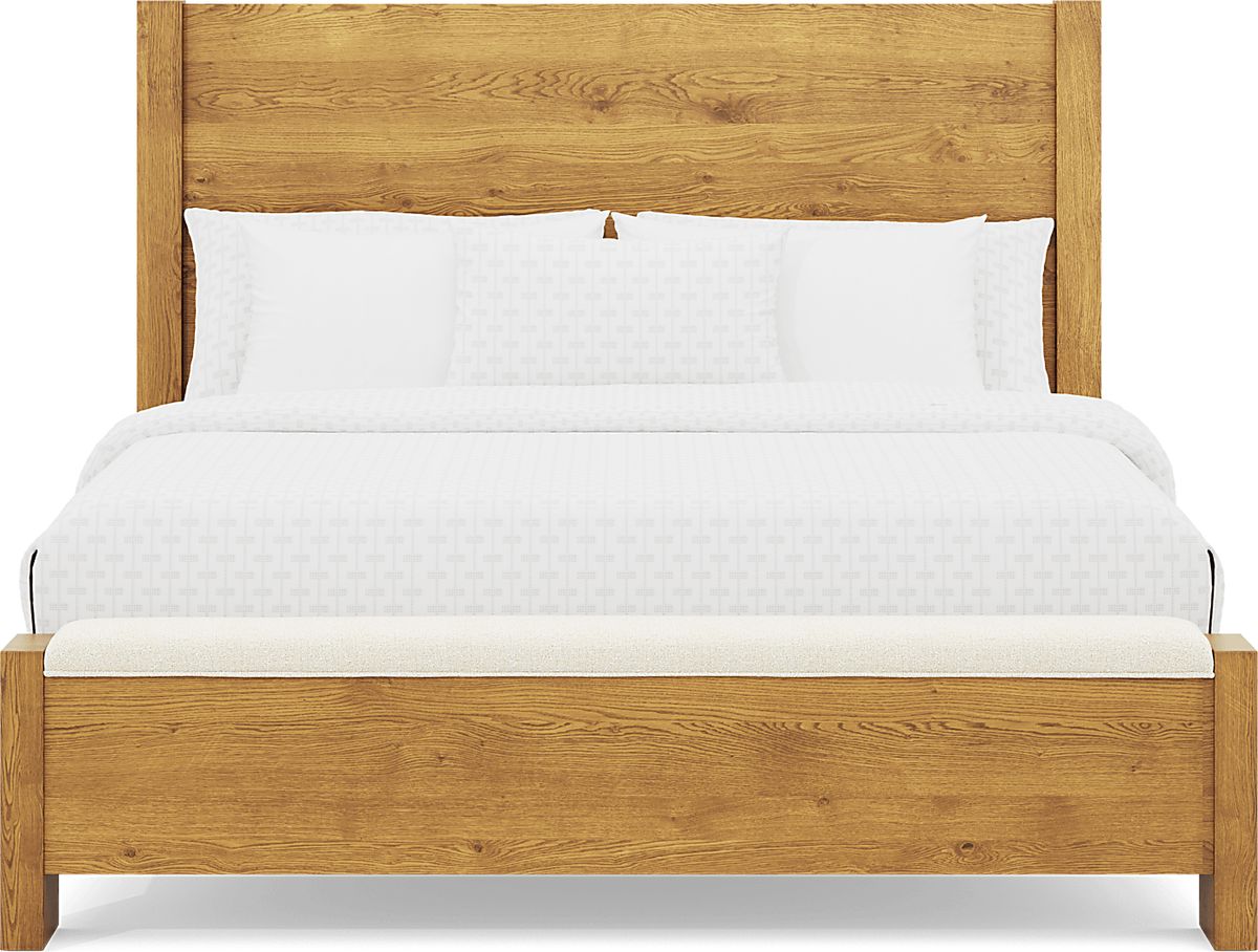 Ithaca Natural Light Wood 3 Pc King Panel Bed With Bench | Rooms to Go