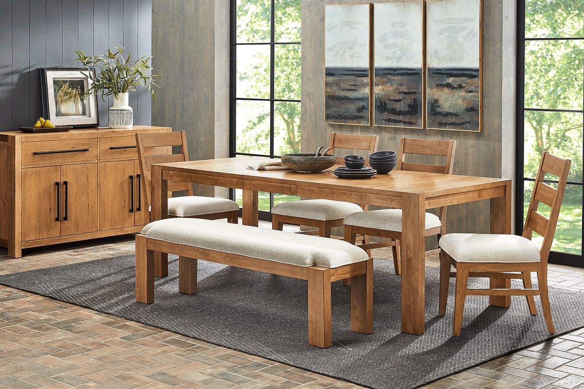 Ithaca 6 Pc Natural Light Wood White Dining Room Set With Dining Table ...