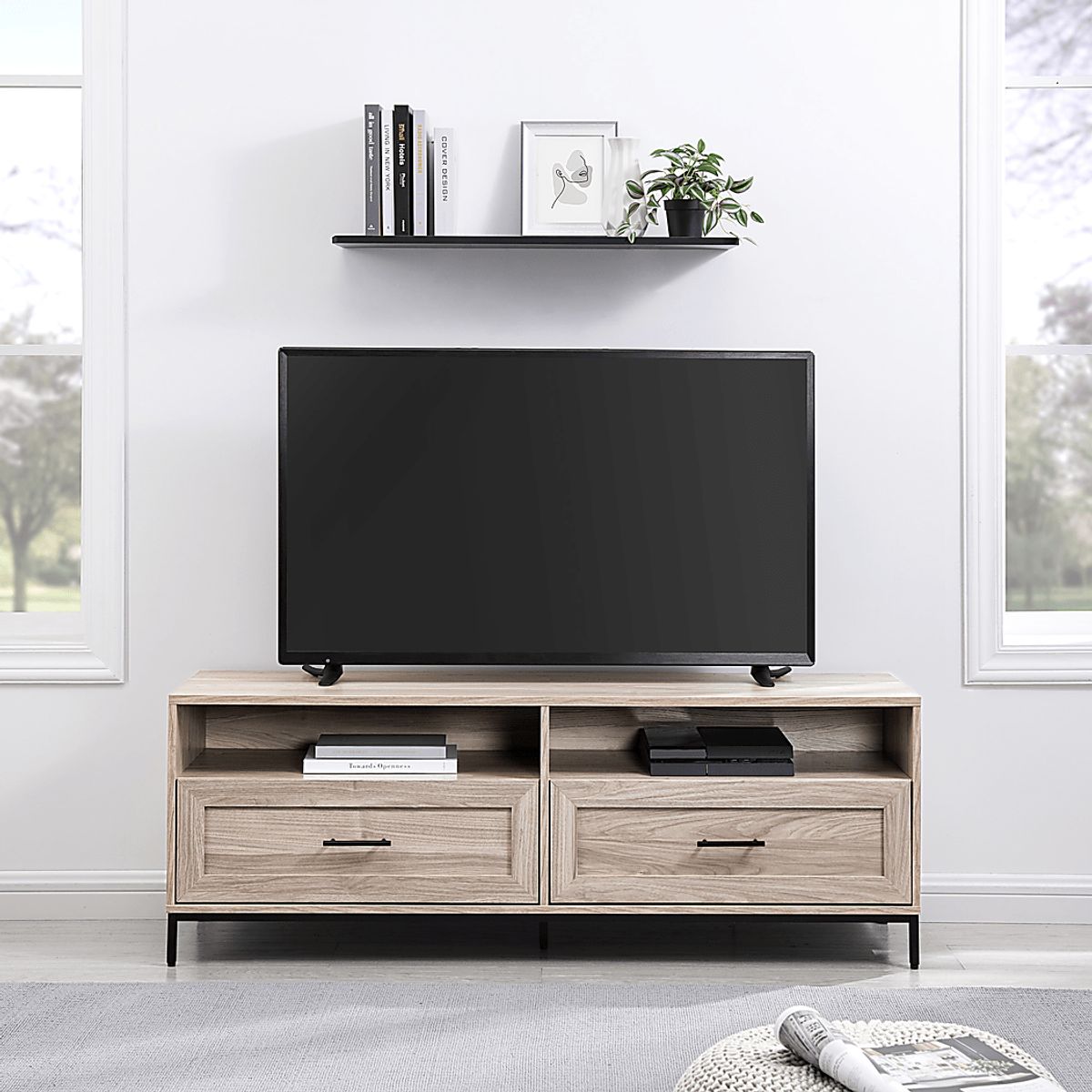 Ivellan Beige Colors,Light Wood,White Tv Console | Rooms to Go