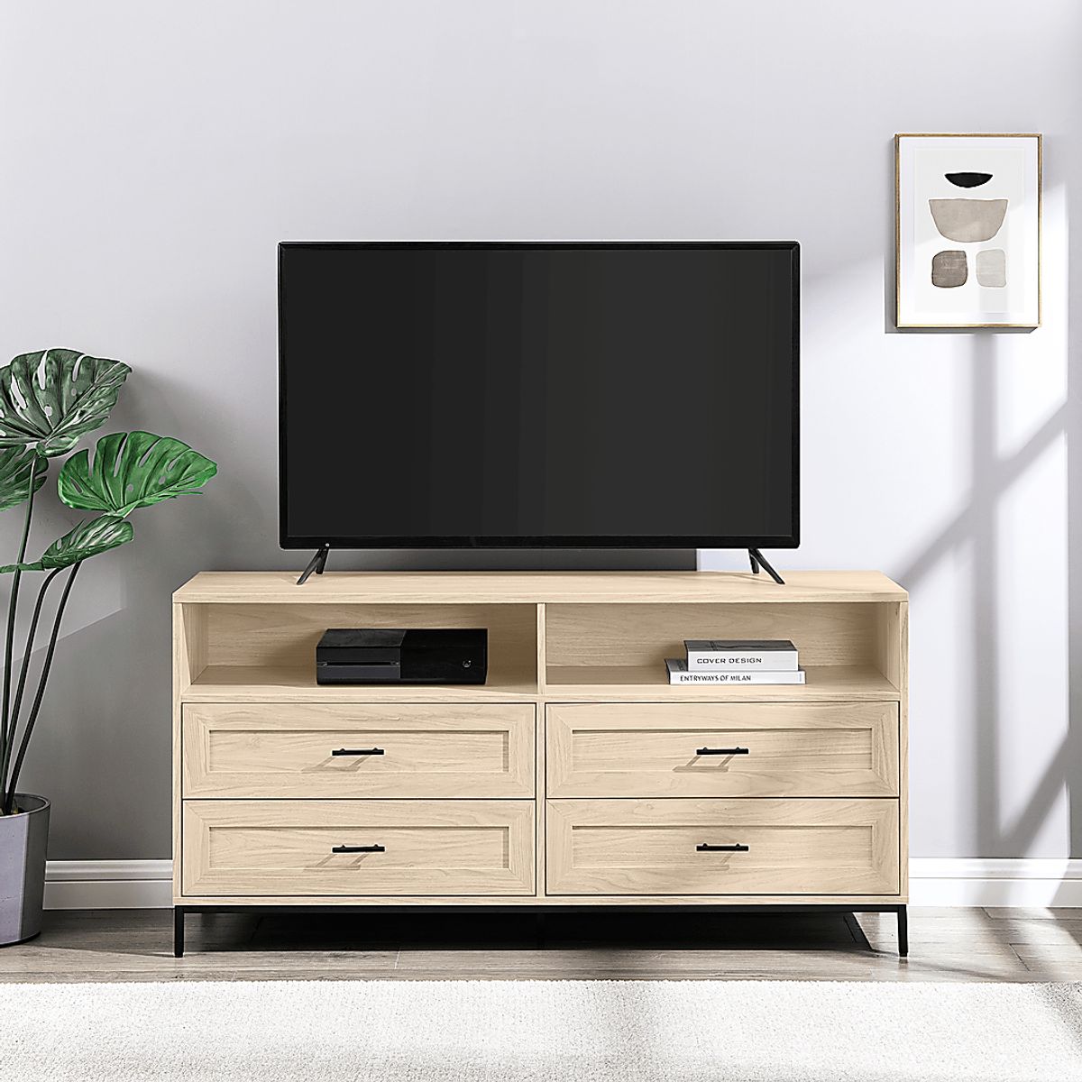 Ivellan Beige Colors,Light Wood,White Tv Console | Rooms to Go