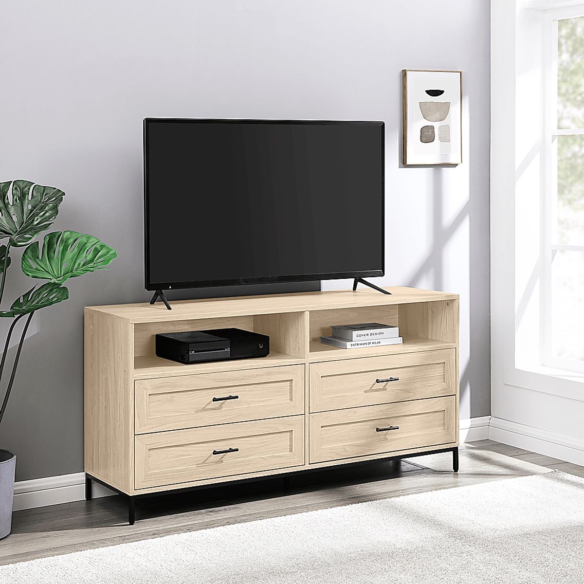 Ivellan Beige Colors,Light Wood,White Tv Console | Rooms to Go