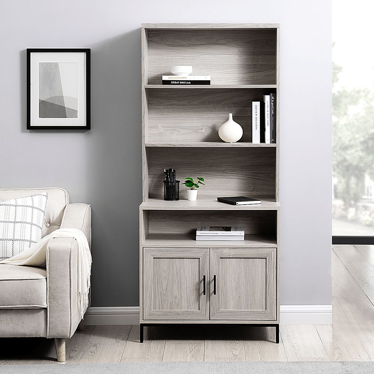 Ivellan Beige Colors,Light Wood,White Bookcase | Rooms to Go