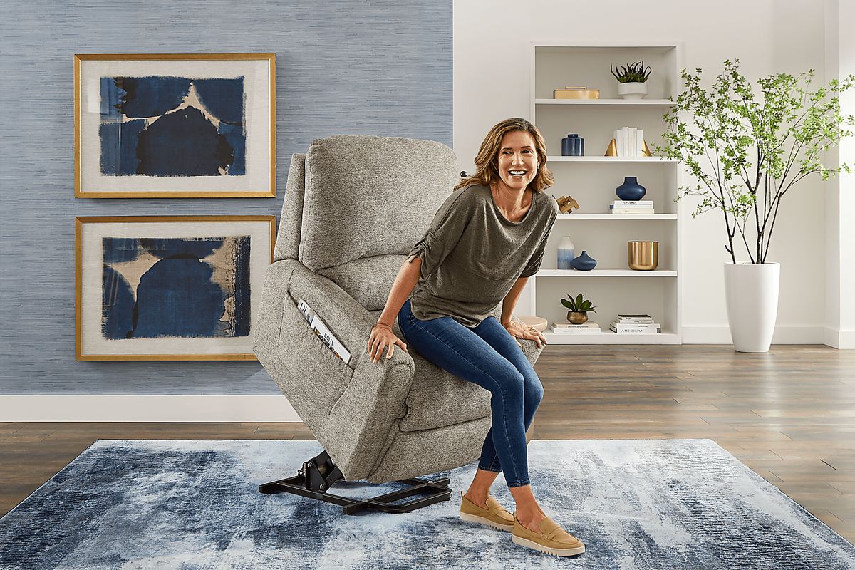 La-Z-Boy Jean Gray Chenille Fabric Dual Power Lift Recliner | Rooms to Go