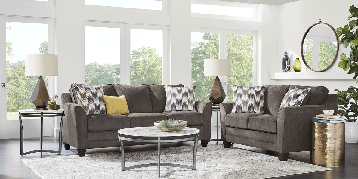 Jenisse 5 Pc Brown Chenille Fabric Living Room Set With Sofa, Loveseat ...
