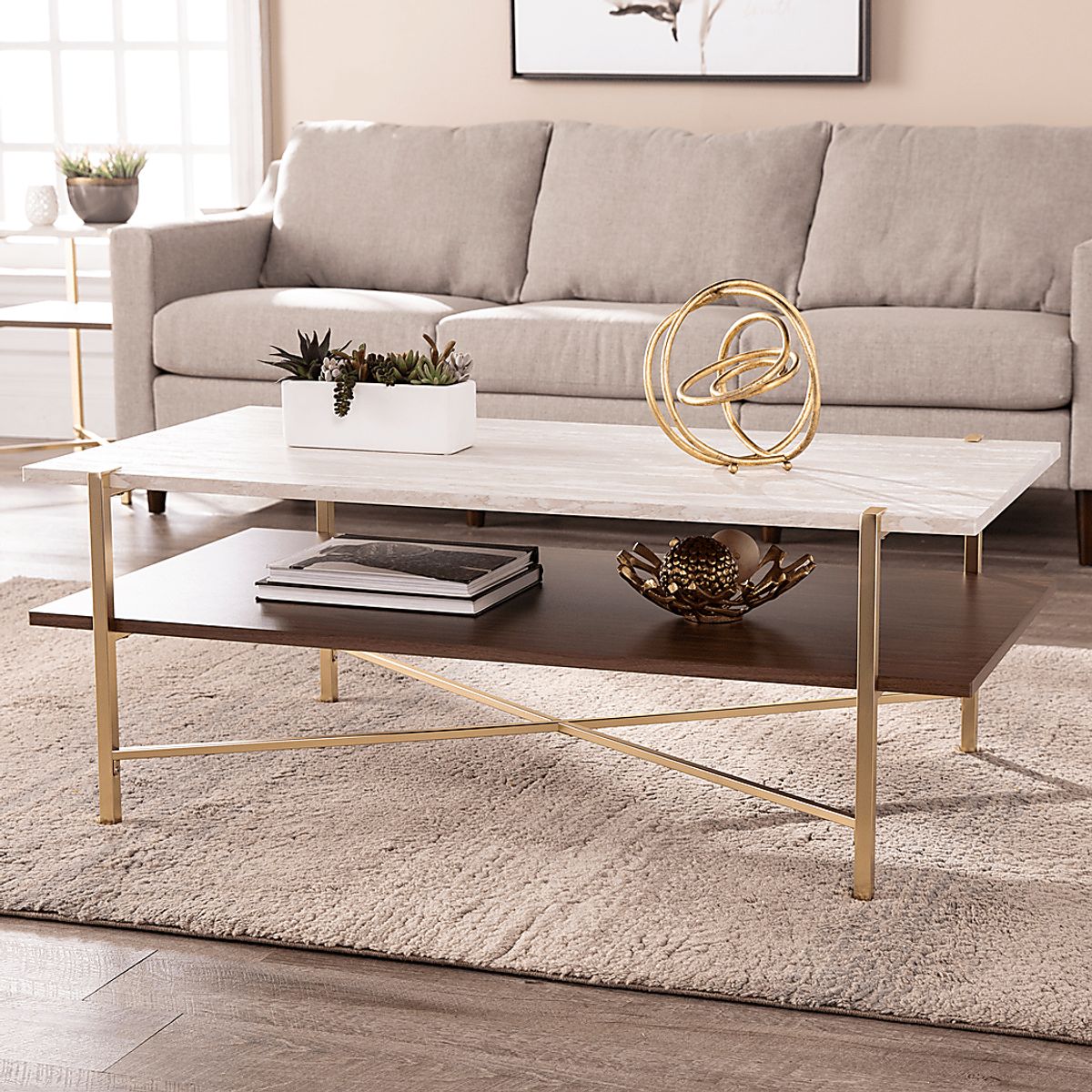 Journeyville Brass,Tobacco,White Colors,Dark Wood,White Cocktail Table ...