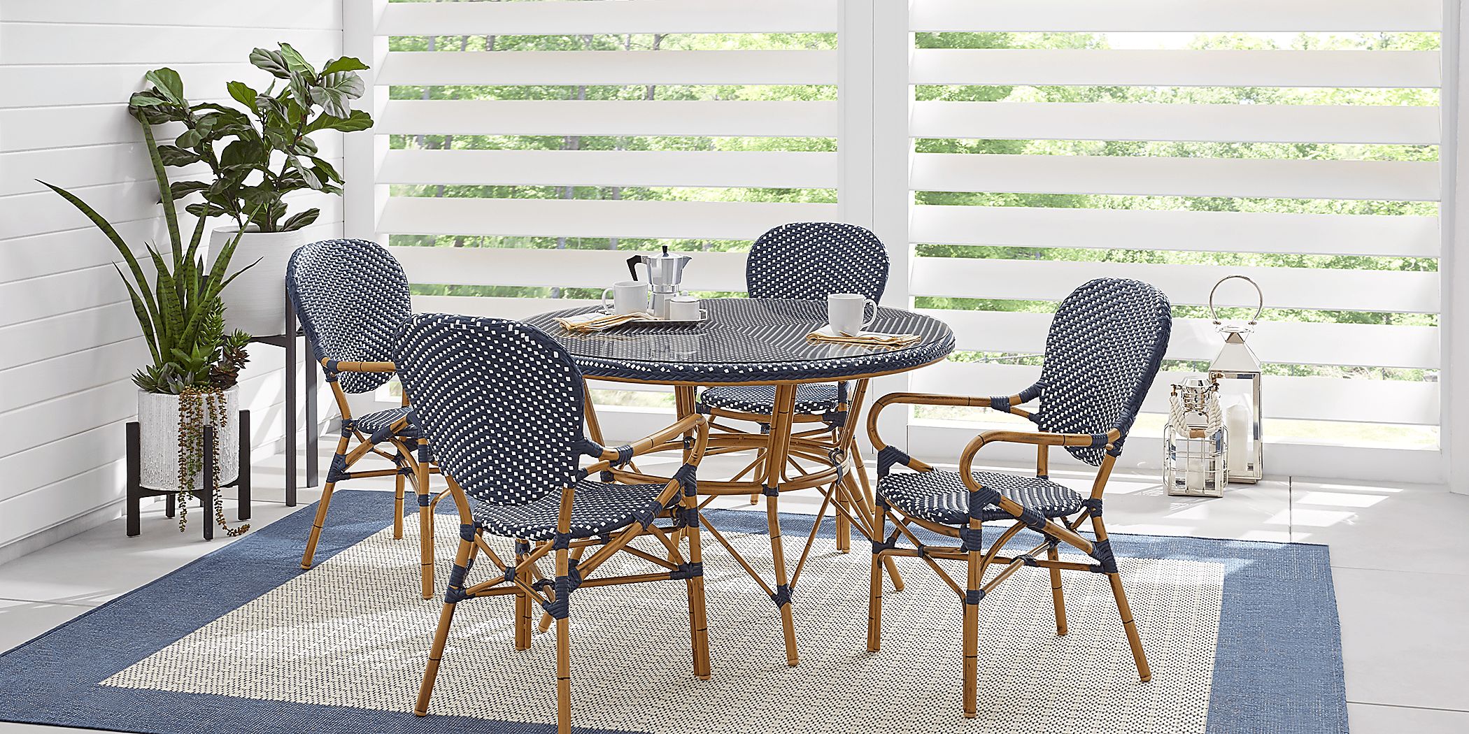 Juliette 5 Pc Wicker Blue Outdoor Dining Set With High Back Arm Chair ...