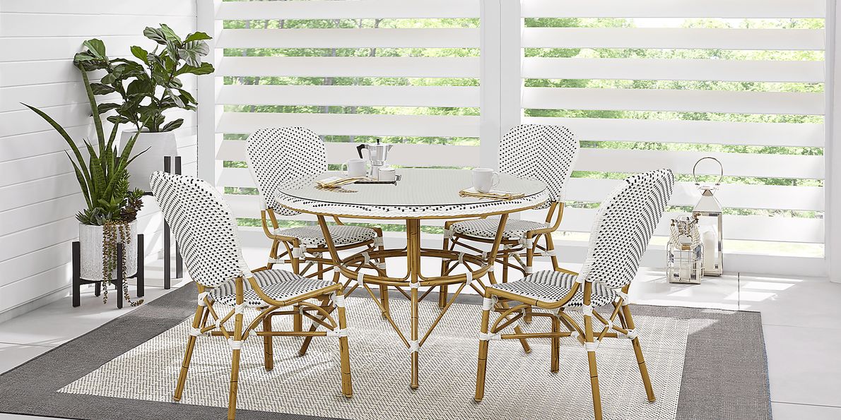 Juliette 5 Pc Wicker White Outdoor Dining Set With Side Chair, Round ...
