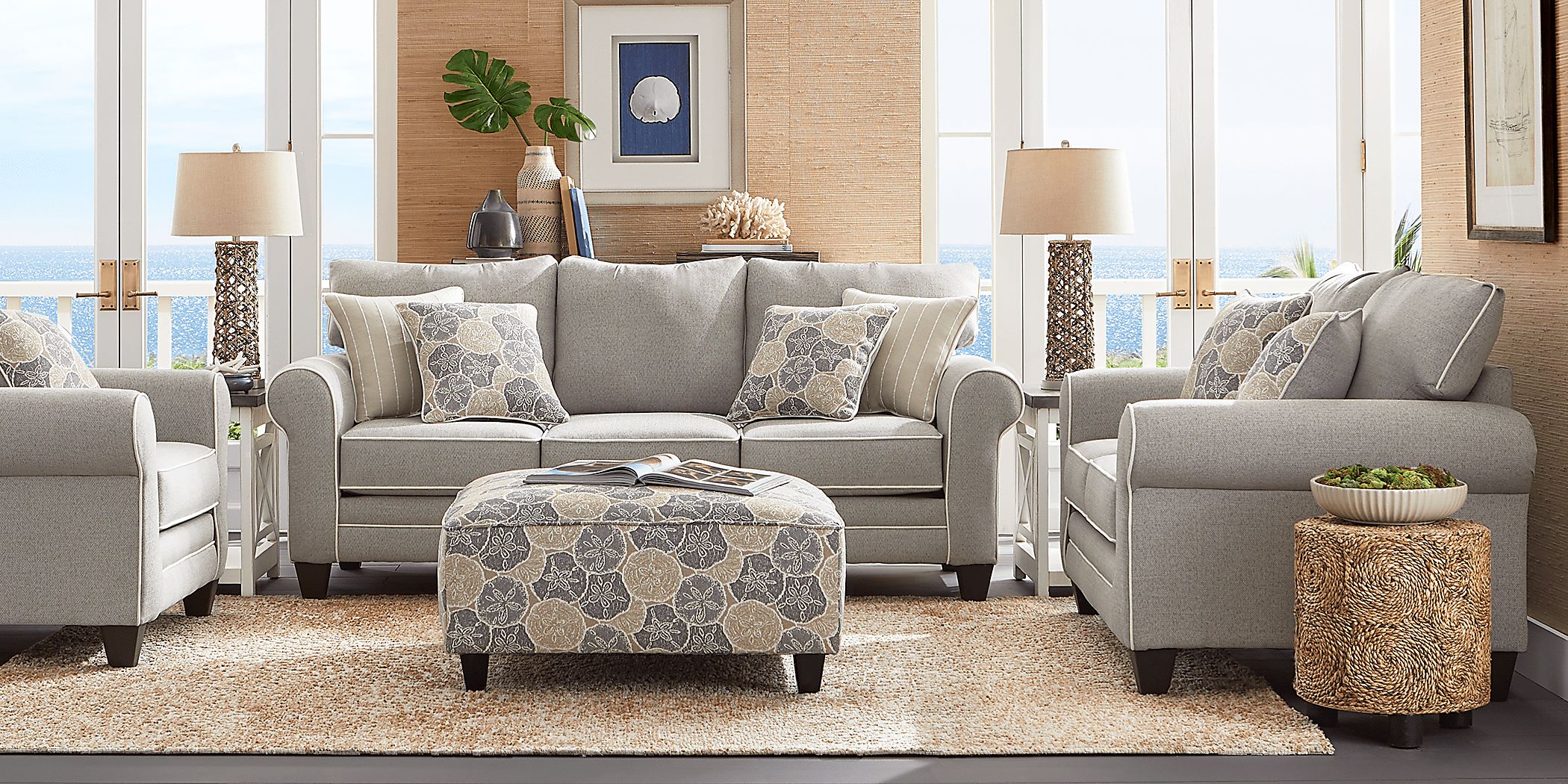 Kailani Coast 2 Pc Gray Polypropylene Fabric Living Room Set With Sofa ...