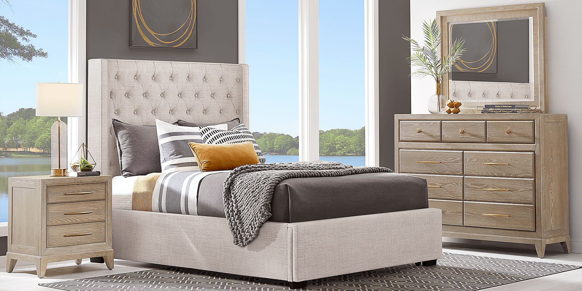 Taupe upholstered bed store