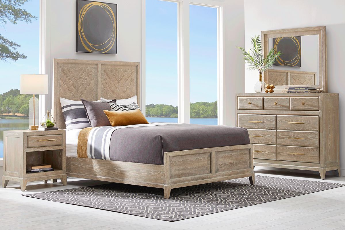 Cindy Crawford Kailey Park 7 Pc Light Oak Wood Queen Bedroom Set With ...