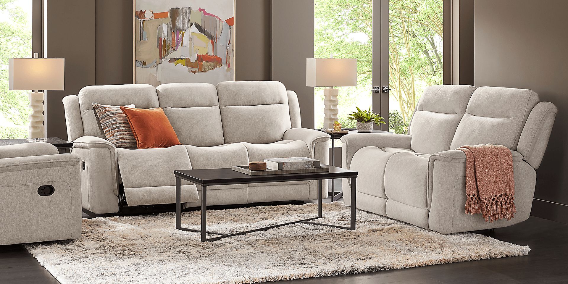Kamden Place Cement Polyester Fabric Stationary Loveseat | Rooms to Go