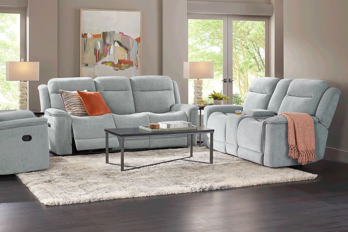 Kamden Place 8 Pc Seafoam Green Polyester Fabric Dual Power Reclining Living Room Set With Dual ...