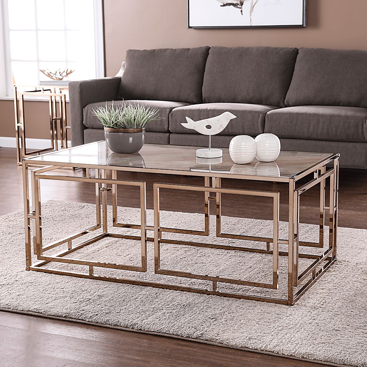 Kayview Champagne,Gold Colors,Metal Cocktail Table | Rooms to Go