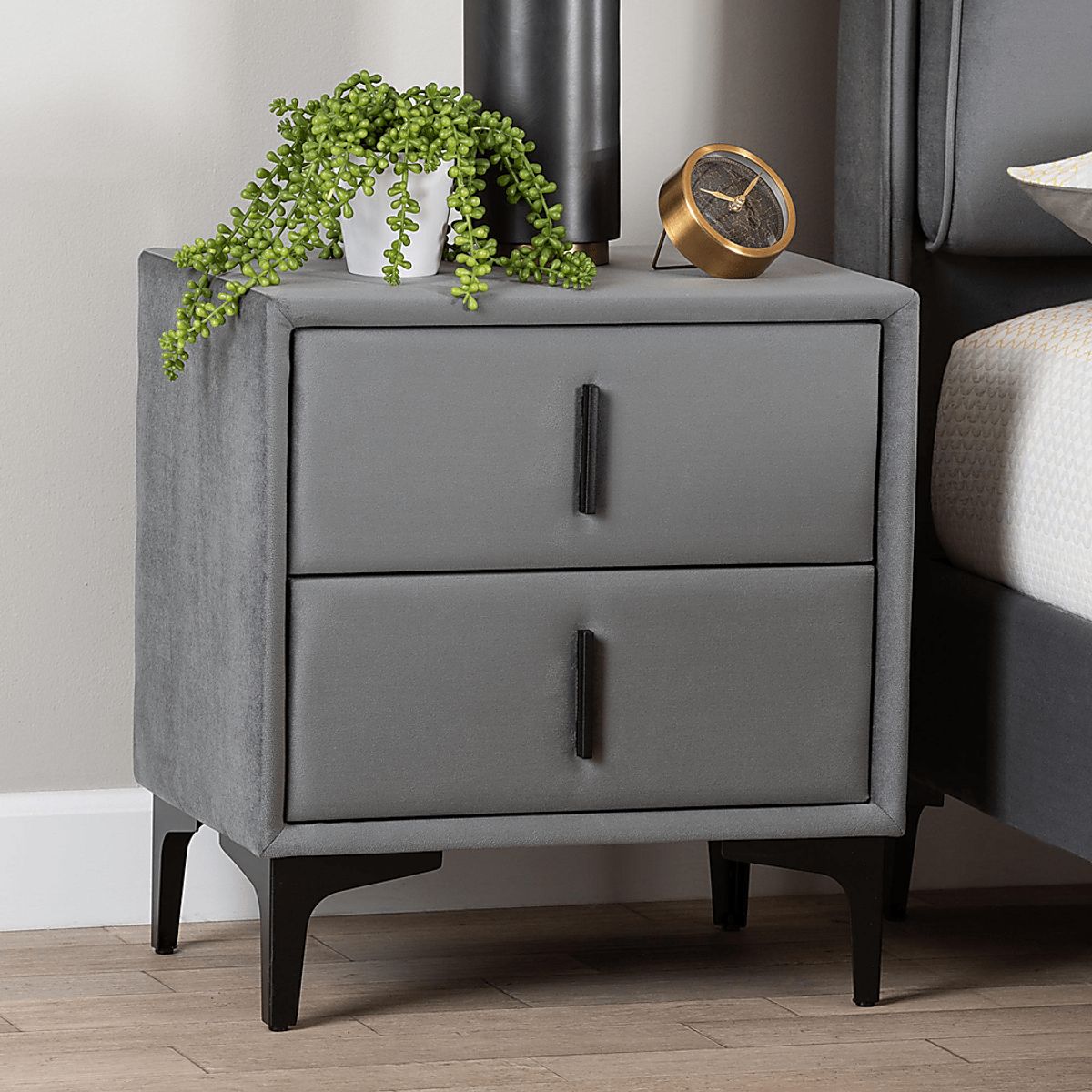 Kellyea Gray Polyester Fabric Nightstand | Rooms to Go