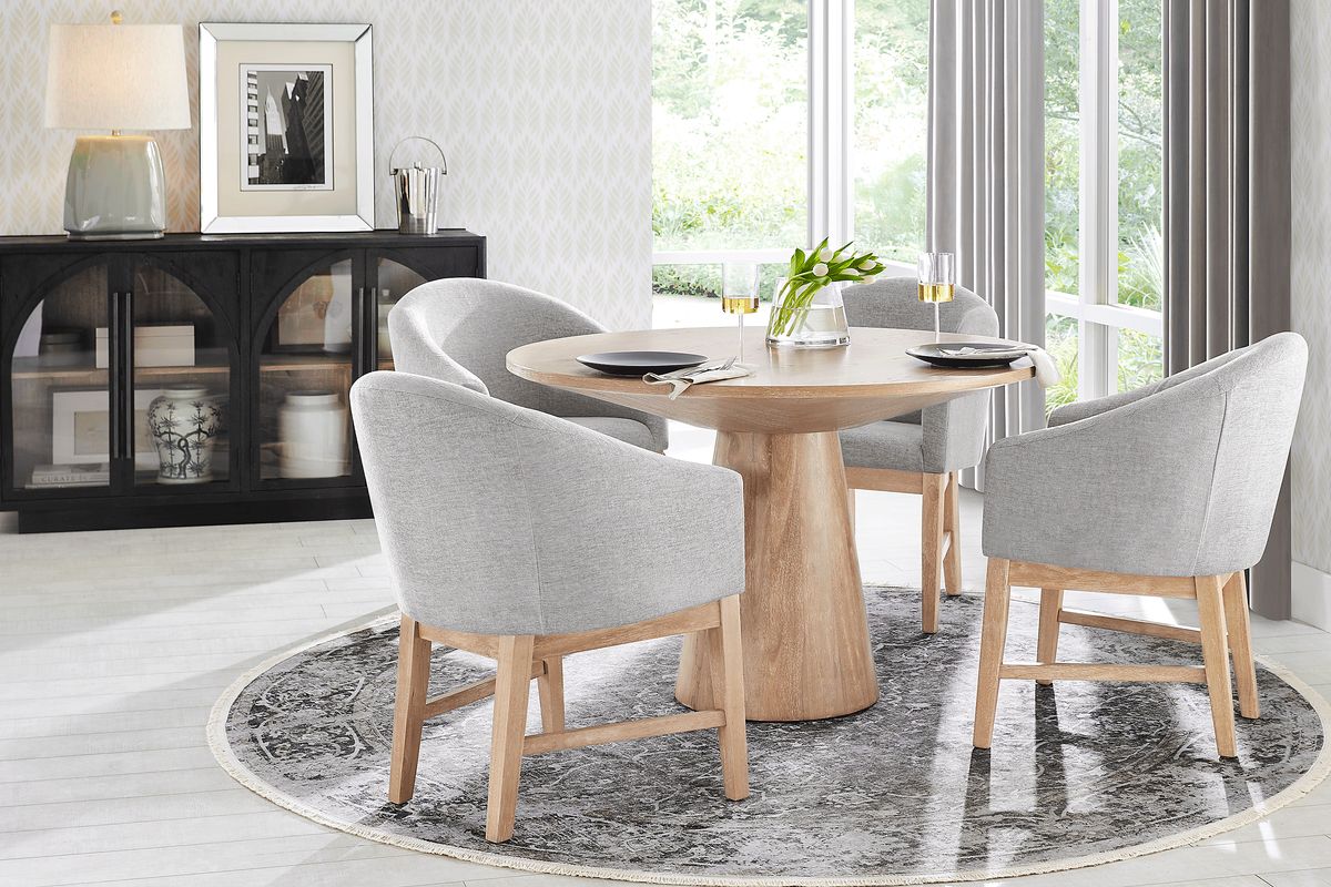 Kendall 5 Pc Natural Light Wood Gray Dining Room Set With 48" Dining ...