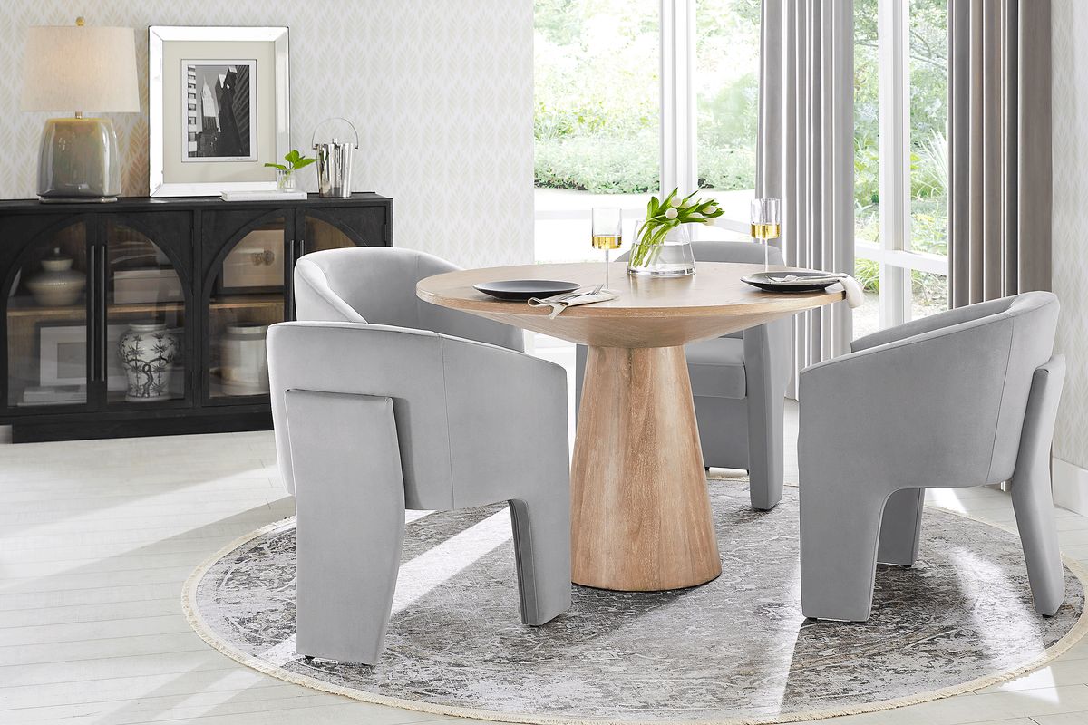 Kendall 5 Pc Natural Light Wood Gray Dining Room Set With 48" Dining ...