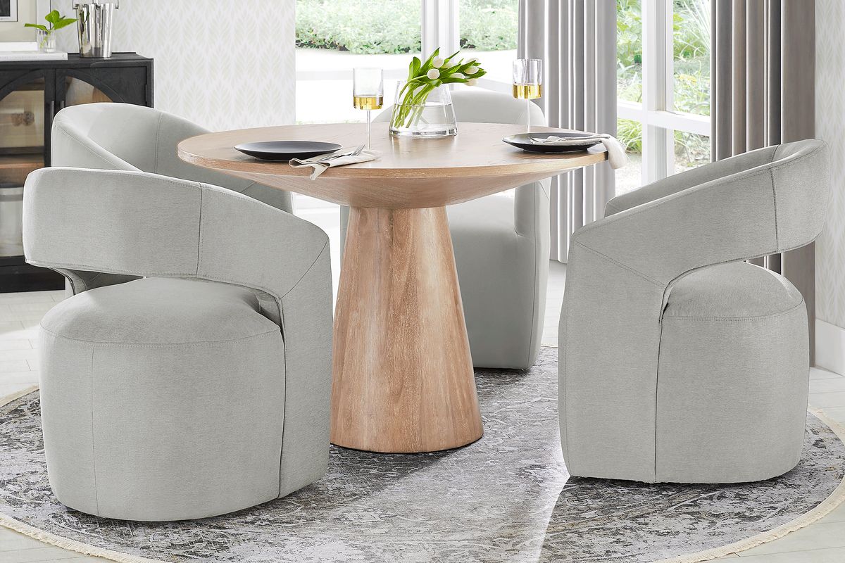 Kendall 5 Pc Natural Light Wood Gray Dining Room Set With 48" Dining ...