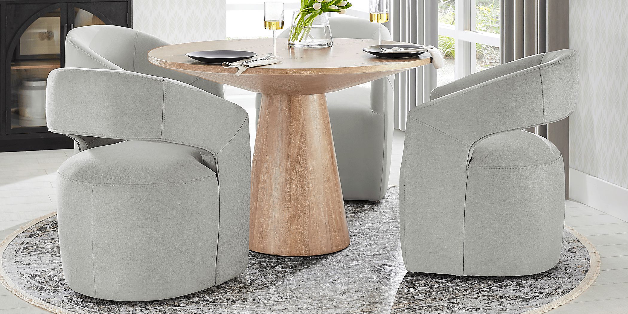Kendall 5 Pc Natural Light Wood Gray Dining Room Set With 48" Dining ...