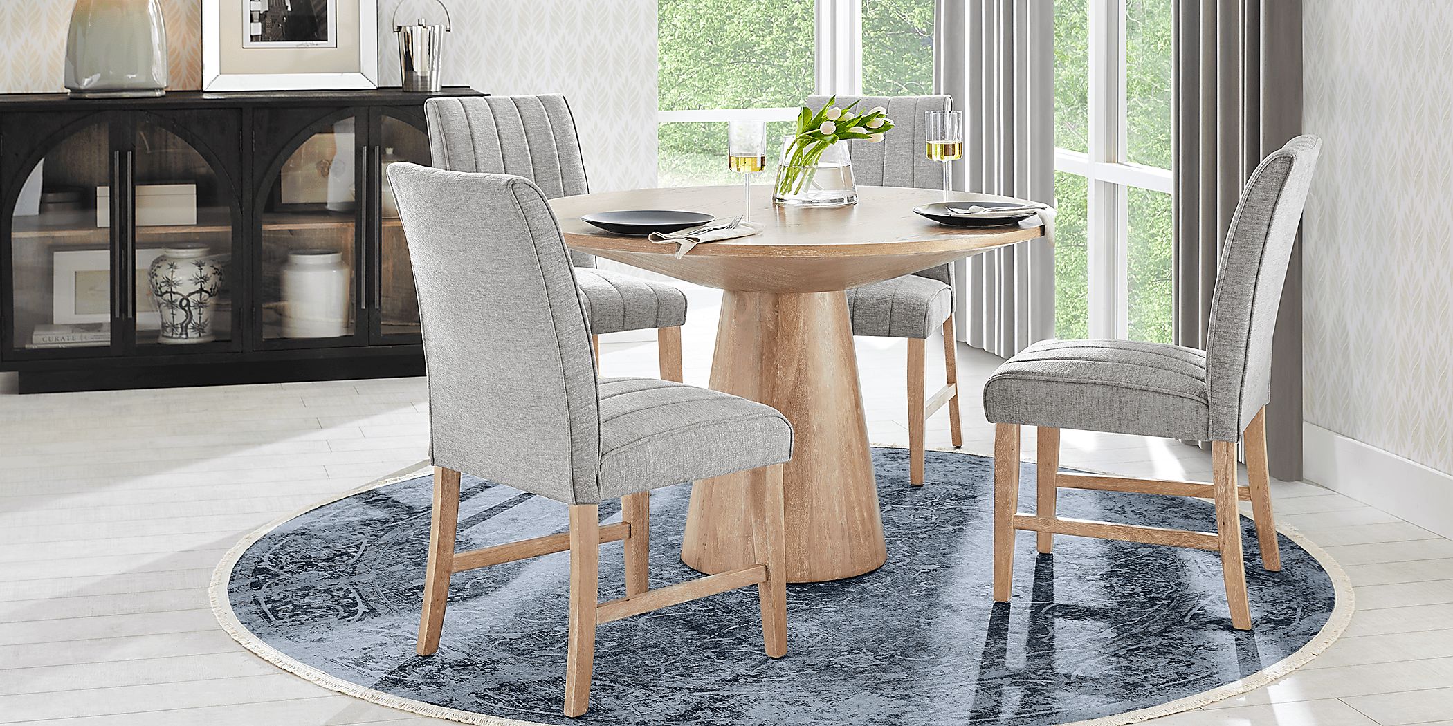 Kendall 5 Pc Natural Light Wood Gray Dining Room Set With 48" Dining ...