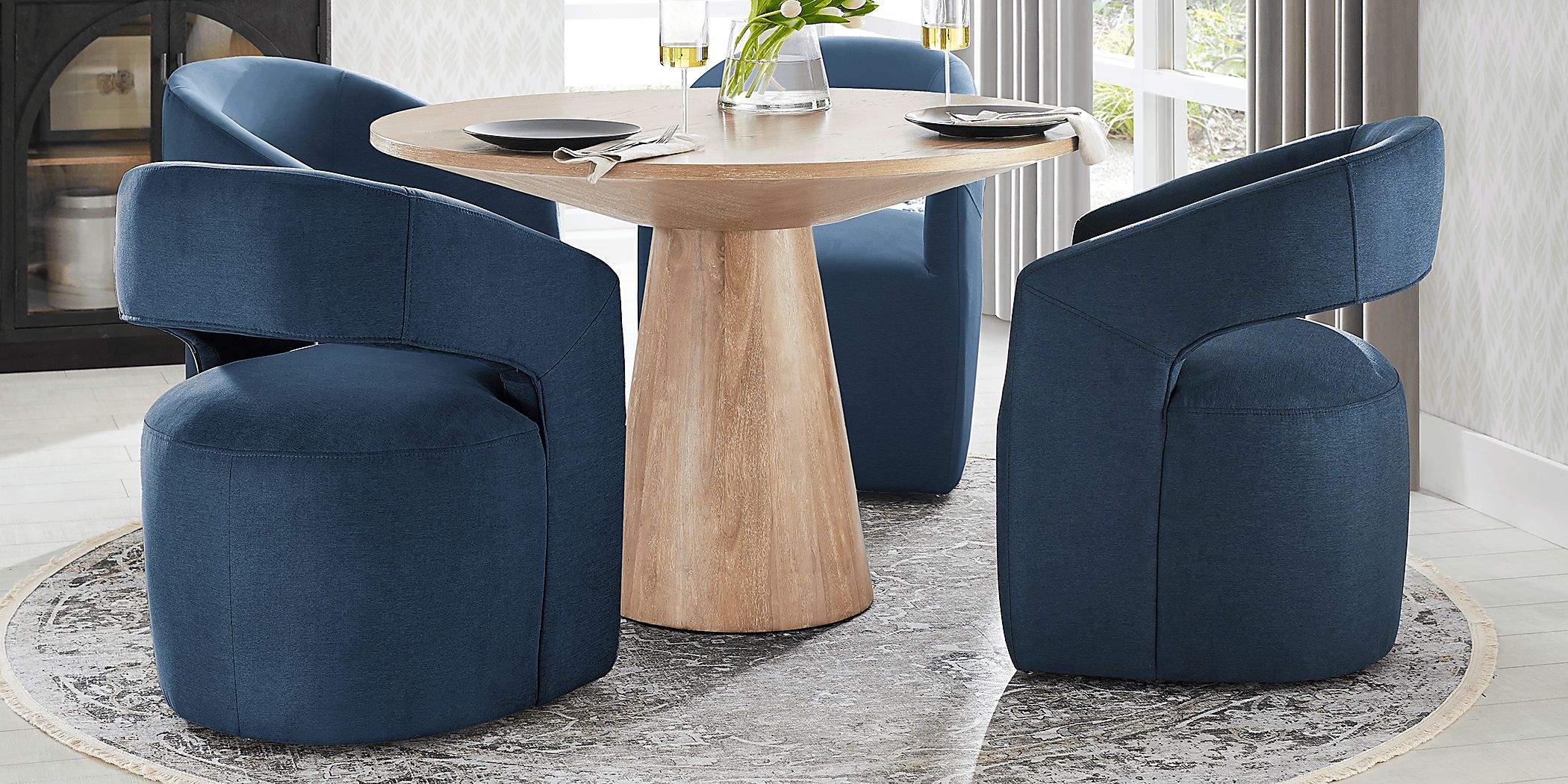 Kendall 5 Pc Natural Light Wood Navy Blue Dining Room Set With 48 ...