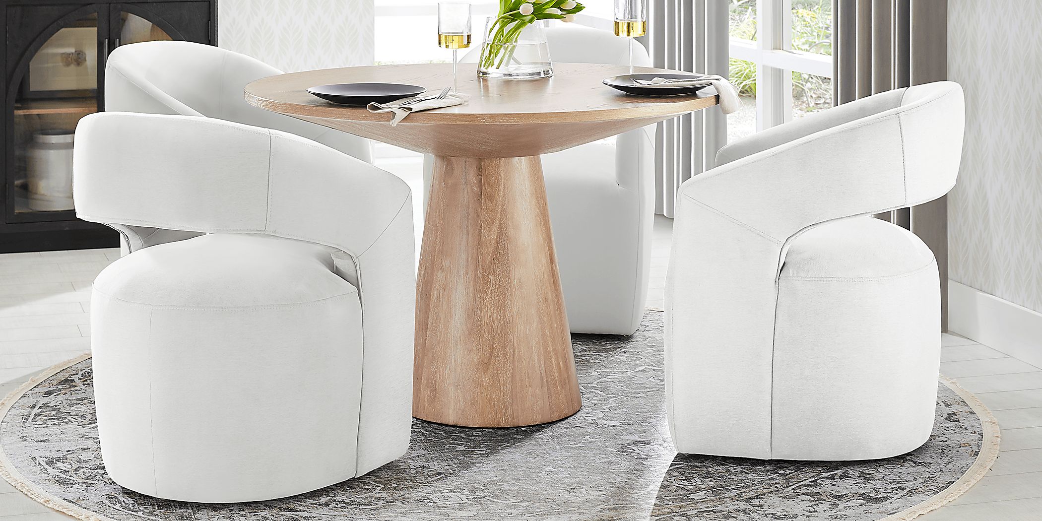 Kendall 5 Pc Natural Light Wood White Dining Room Set With 48" Dining ...