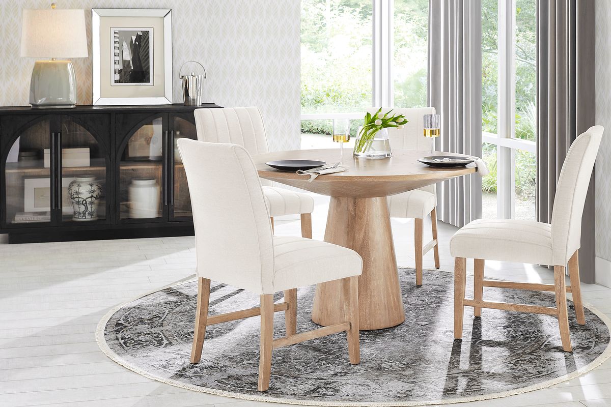 Kendall 5 Pc Natural Light Wood White Dining Room Set With 48" Dining ...