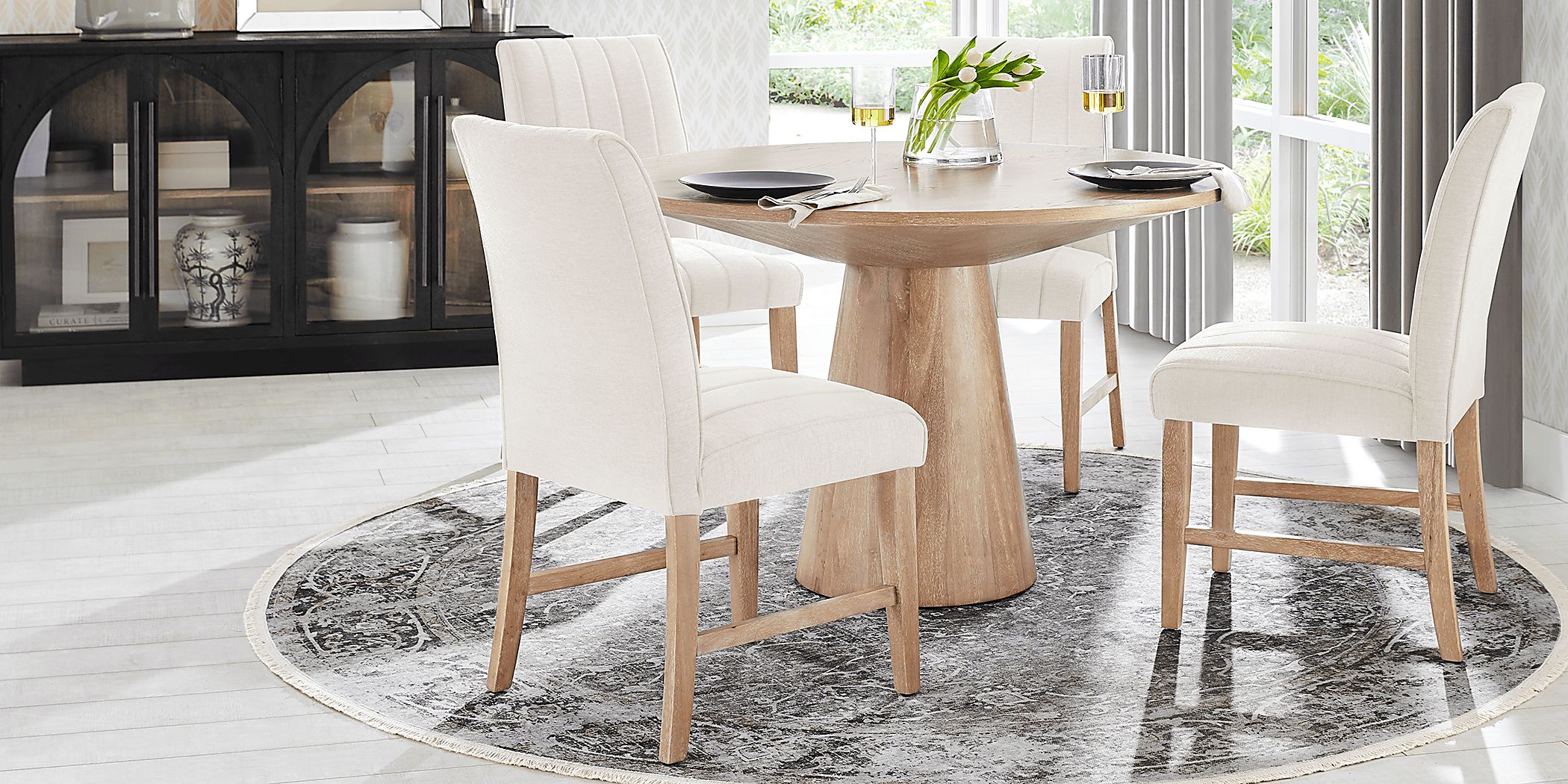 Kendall 5 Pc Natural Light Wood White Dining Room Set With 48" Dining ...