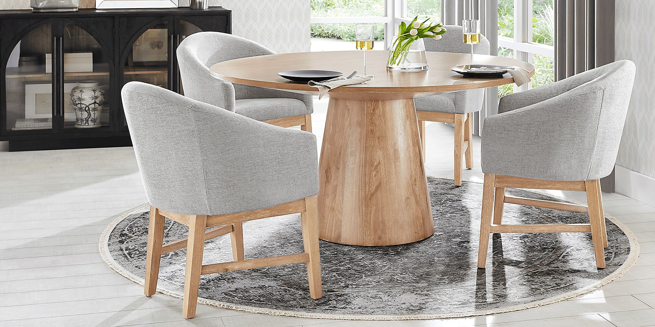 Kendall 5 Pc Natural Light Wood Gray Dining Room Set With 59" Dining ...