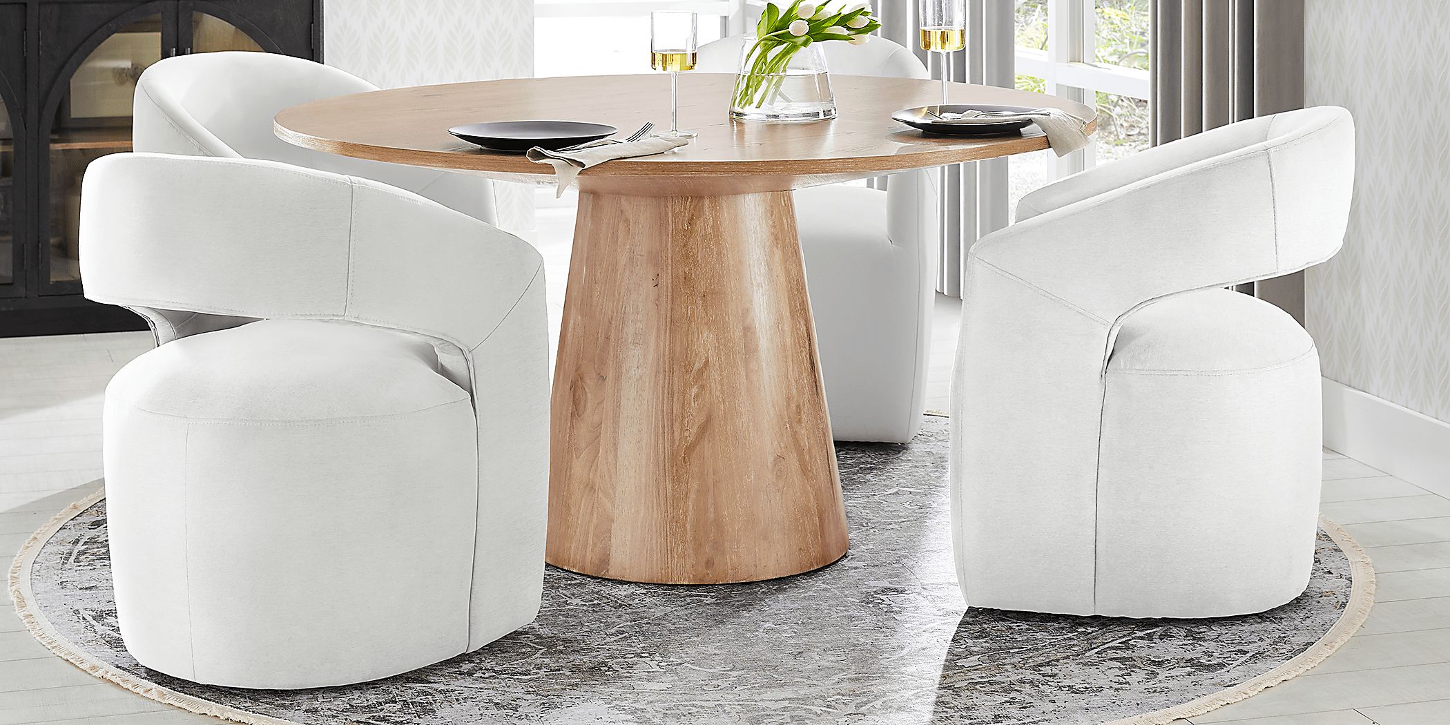 Kendall 5 Pc Natural Light Wood White Dining Room Set With 59" Dining ...